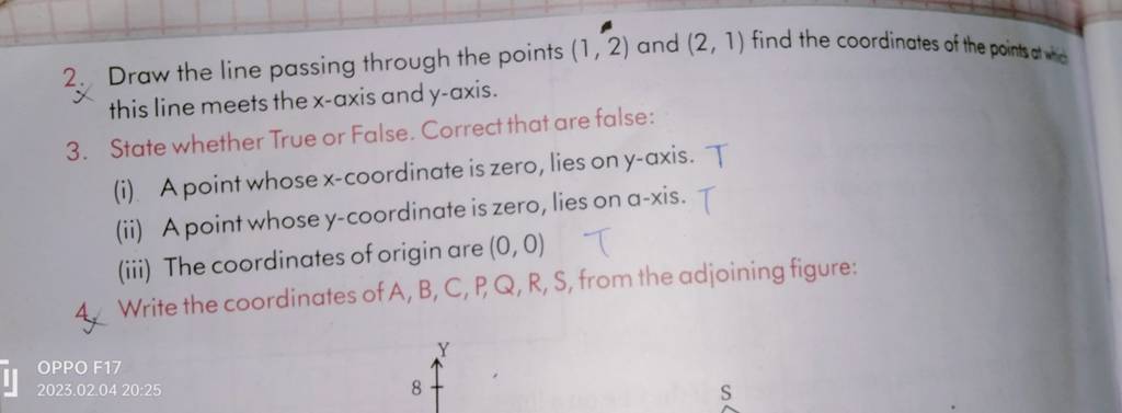 2. Draw the line passing through the points (1,2) and (2,1) find the coor..