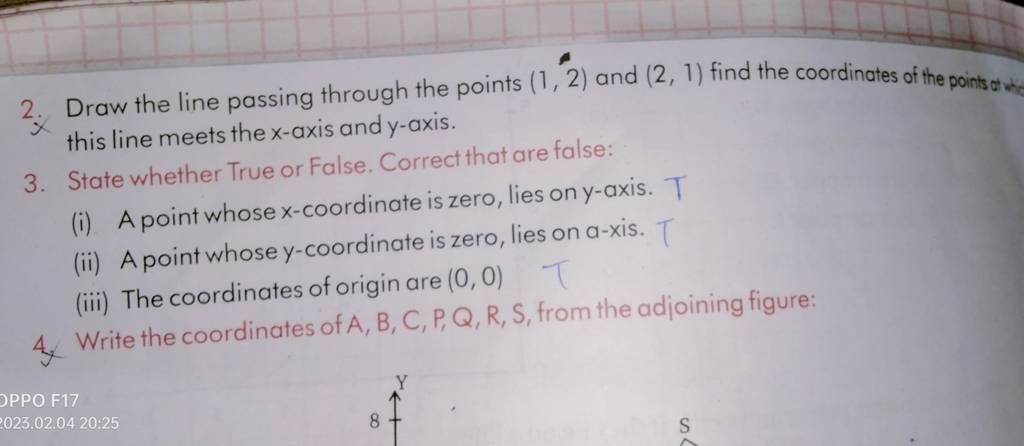 2. Draw the line passing through the points (1,2) and (2,1) find the coor..