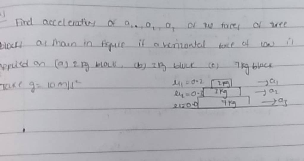 Find acceleration of a1 ,a2 ,a3 of te furee of turee bilect as thoun in