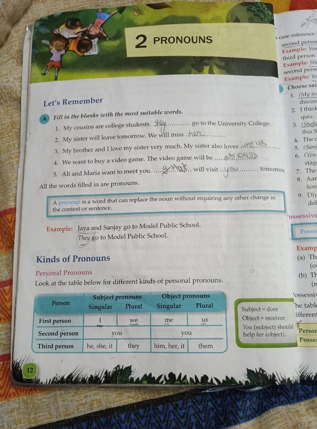 2 PRONOUNS Let's Remember A Fill in the blanks with the most suitable wor..