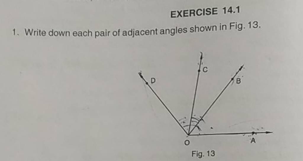 EXERCISE 14.1 1. Write down each pair of adjacent angles shown in Fig. 13..