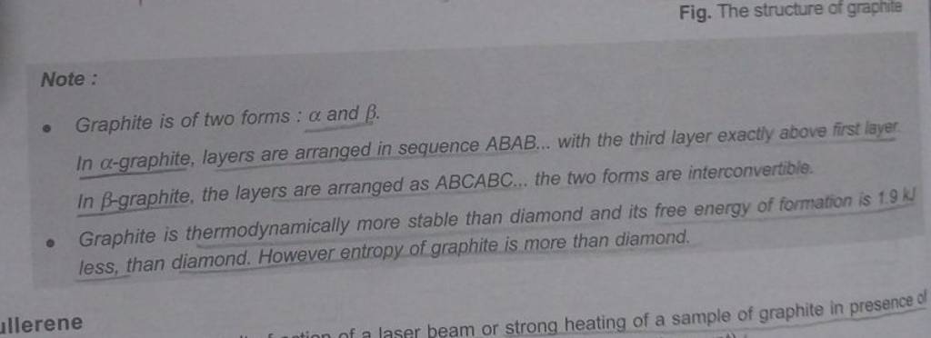 Fig. The structure of graphite Note : - Graphite is of two forms : α and