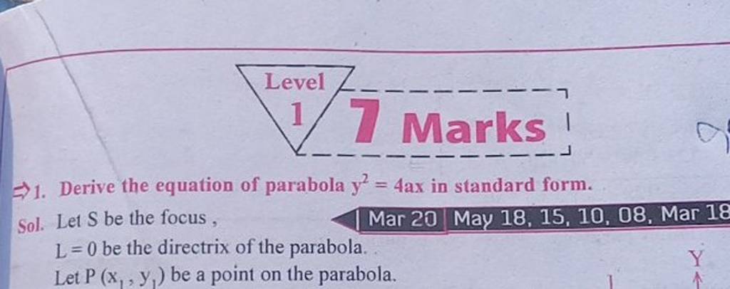 ⇒1. Derive the equation of parabola y2=4ax in standard form. | Filo ⇒1. Derive the equation of parabola y2=4ax in standard form. | Filo
