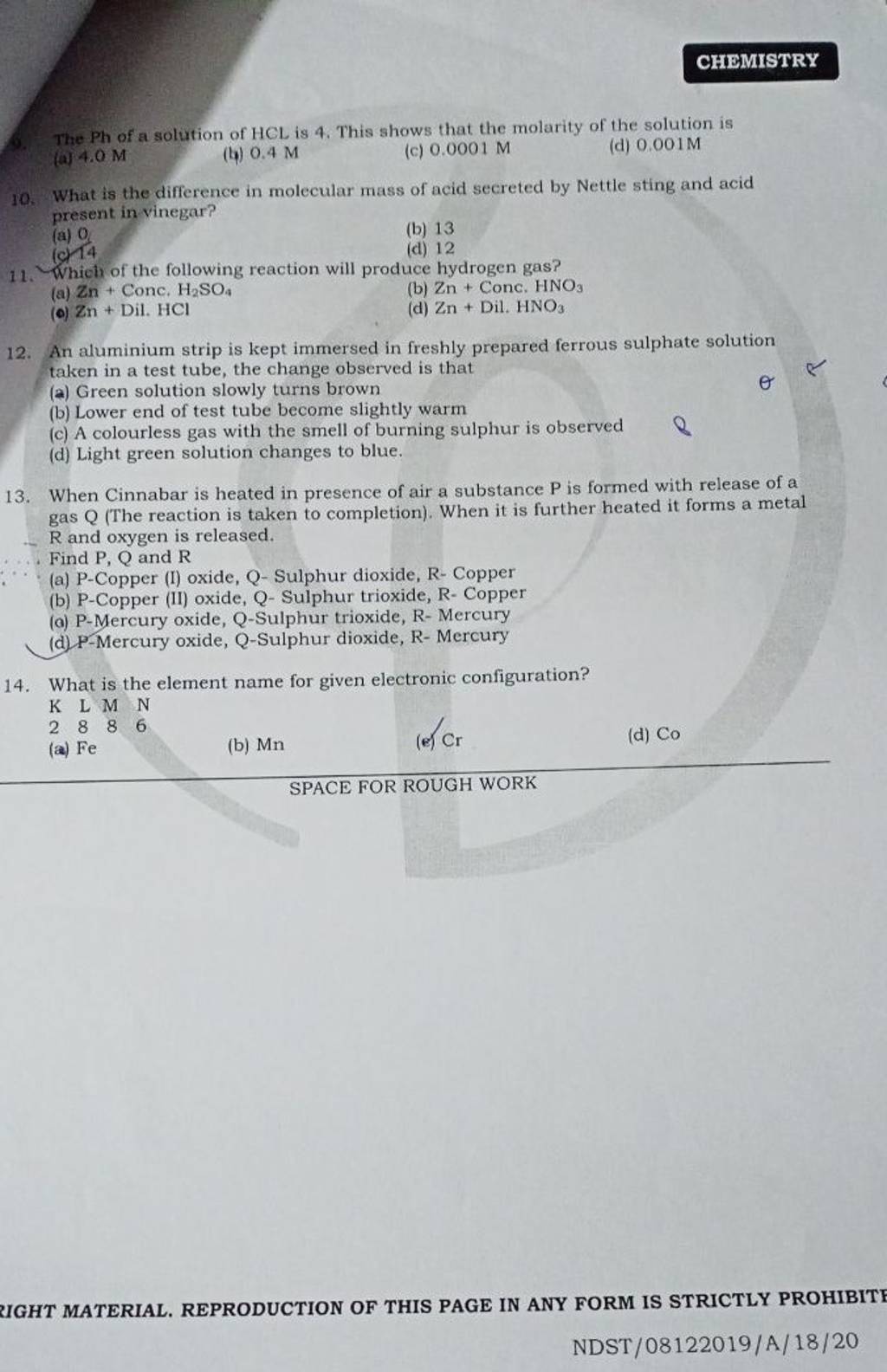 Chemistry 9 The Ph Of A Solution Of Hcl Is 4 This Shows That The Molari