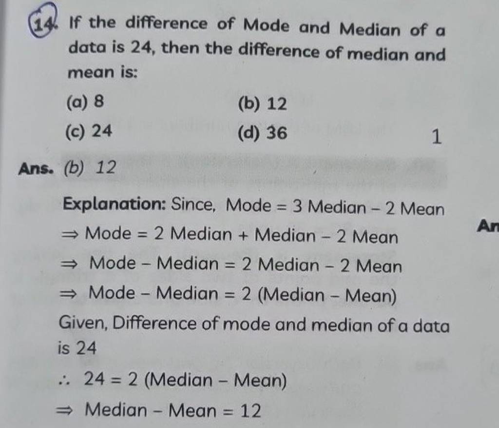 14 If The Difference Of Mode And Median Of A Data Is 24 Then The Diffe 