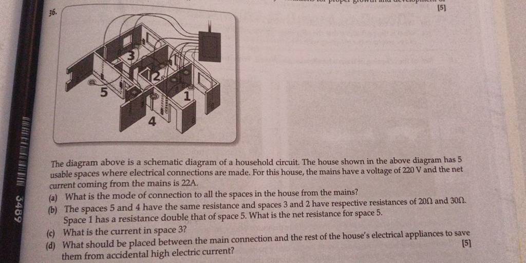 [5] The diagram above is a schematic diagram of a household circuit. The