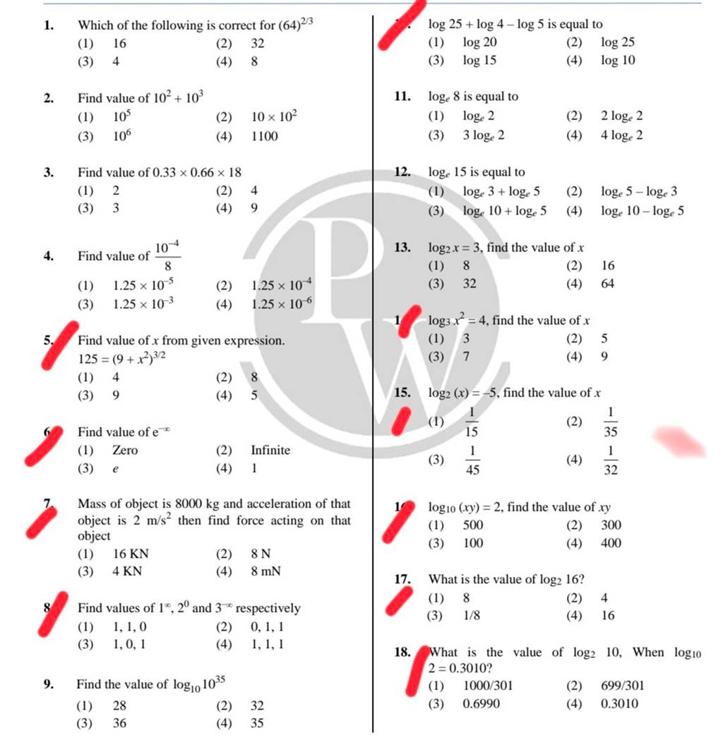 Find value of 102+103 11. loge 8 is equal to | Filo