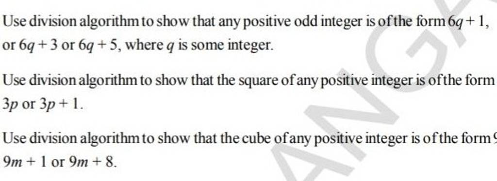 Use division algorithm to show that any positive odd integer is of the fo.. Use division algorithm to show that any positive odd integer is of the fo..