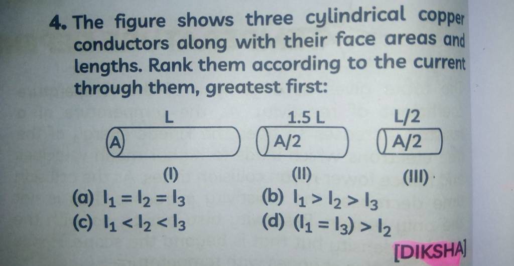 4. The figure shows three cylindrical copper conductors along with their