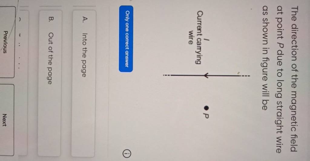 The direction of the magnetic field at point P due to long straight wire