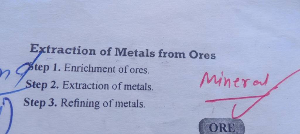 Extraction of Metals from Ores Step 1. Enrichment of ores. Step 2. Extrac..