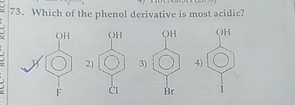Which of the phenol derivative is most acidic? | Filo