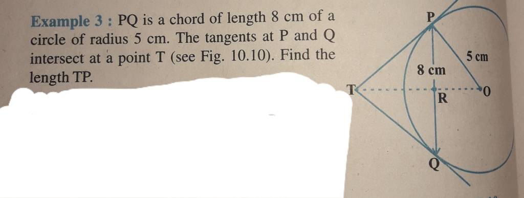 Example 3:PQ is a chord of length 8 cm of a circle of radius 5 cm. The ta..