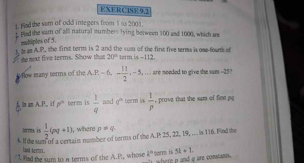 EXERCISE 9 2 1 Find The Sum Of Odd Integers From 1 To 2001 2 Find The