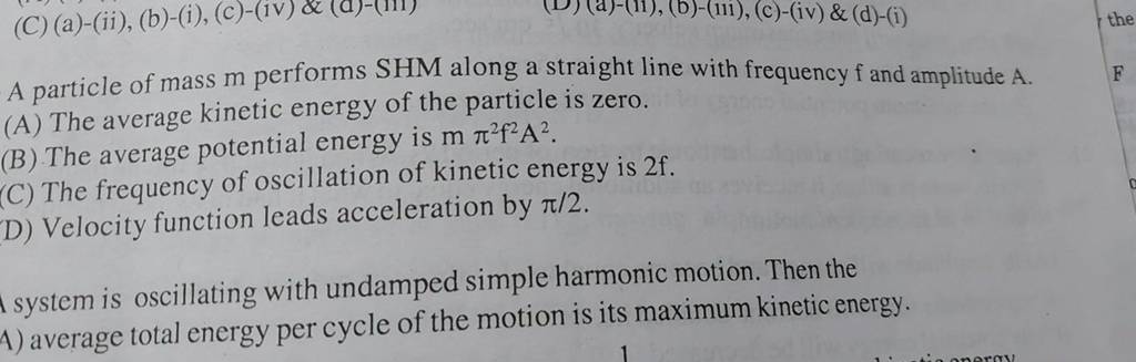 A particle of mass m performs SHM along a straight line with frequency f