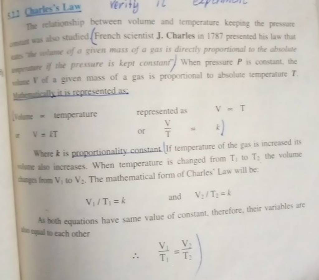 The relationship between volume and temperature keeping the pressure anes..