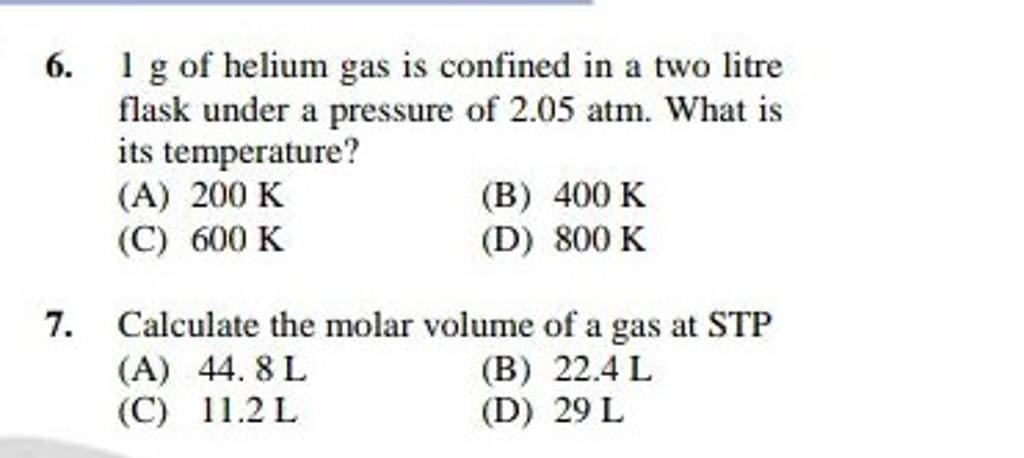 Calculate the molar volume of a gas at STP | Filo