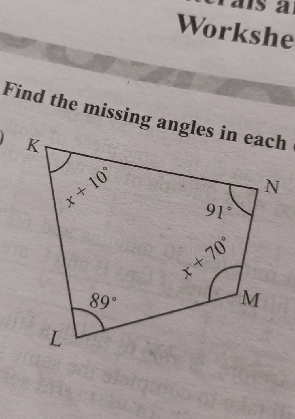 Workshe Find the missing angles in each | Filo
