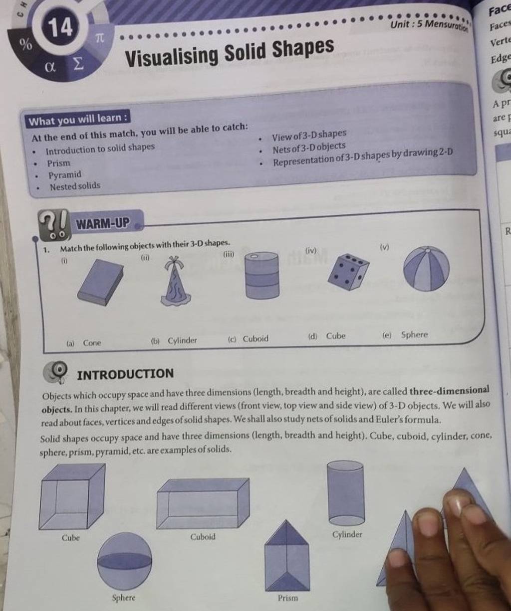 14 αΣ Visualising Solid Shapes What you will learn: At the end of this ma..