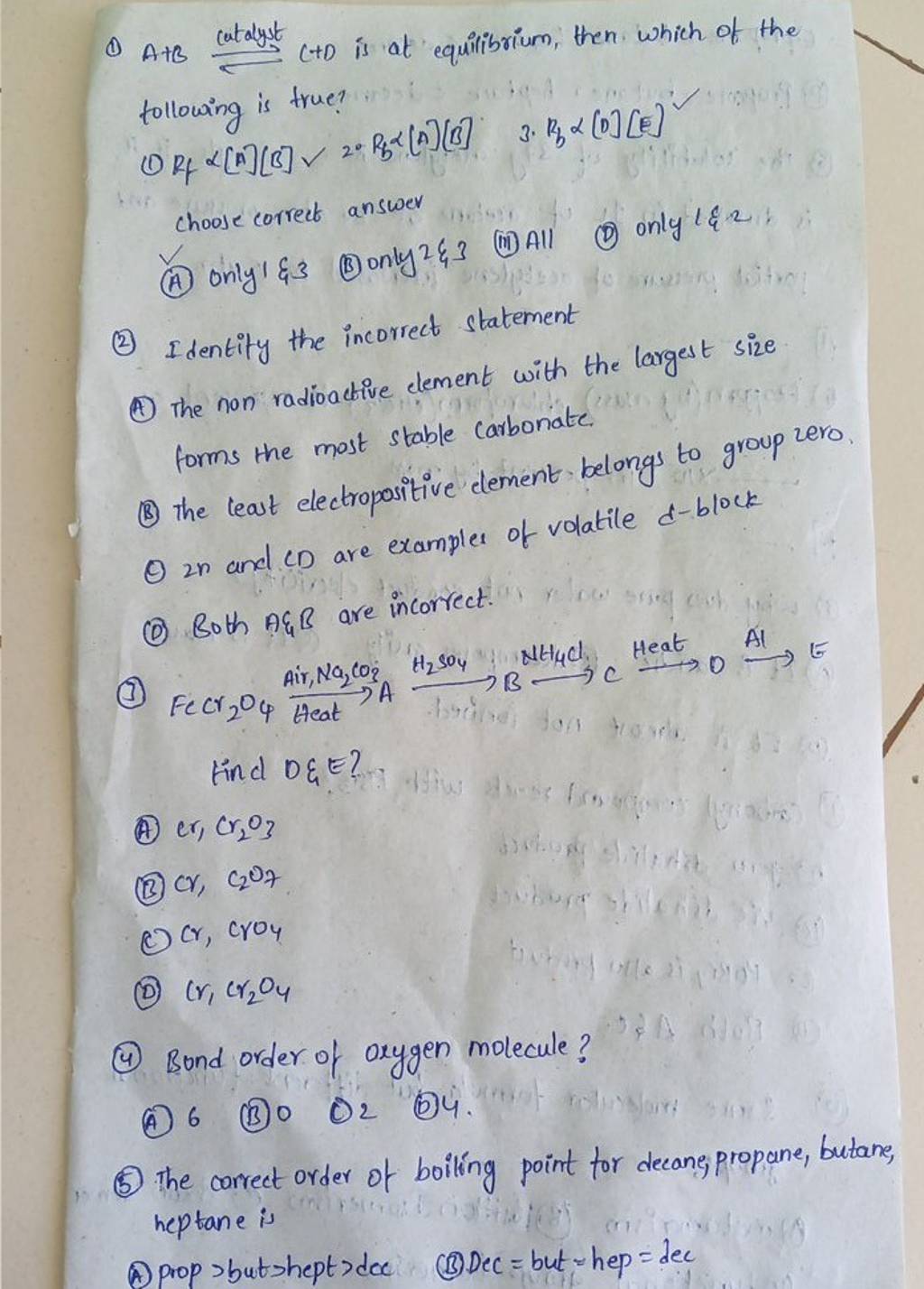 The correct order of boiling point for decane, propane, butane, heptane