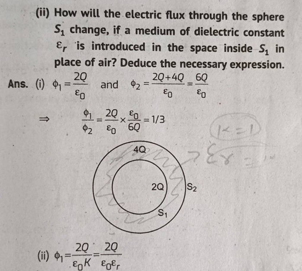 (ii) How will the electric flux through the sphere S1 change, if a mediu..