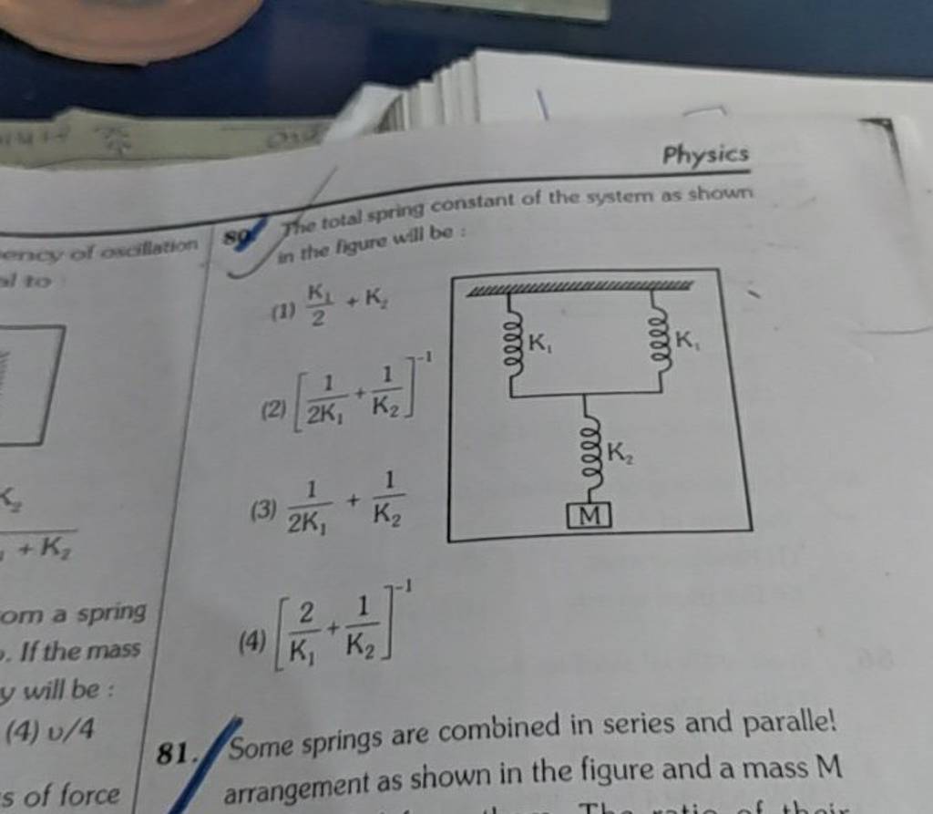 Physics 8g The total spring constant of the system as shown in the figure..