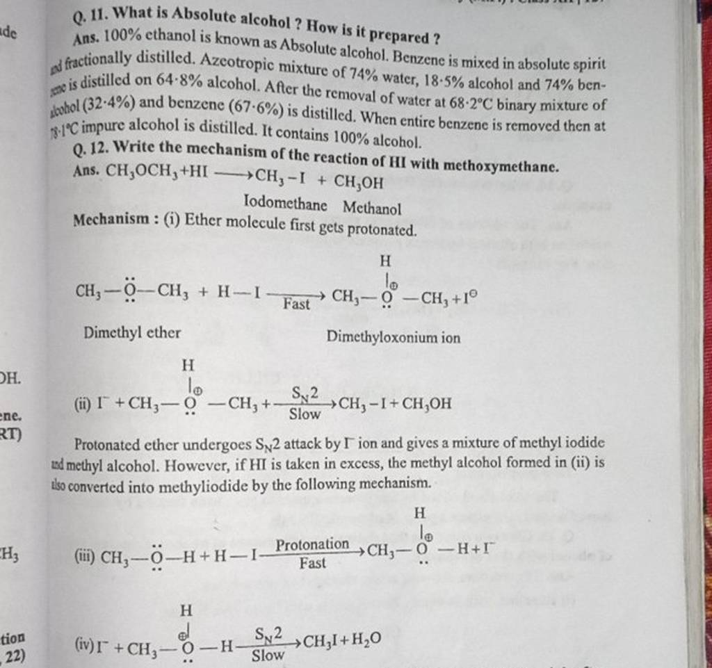 Q. 11. What is Absolute alcohol ? How is it prepared ? Ans. 100% ethanol