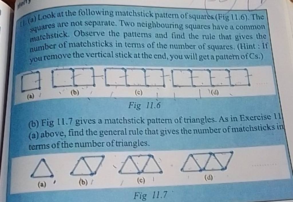 (1) (a) Look at the following matchstick pattern of squares (Fig 11.6). T..