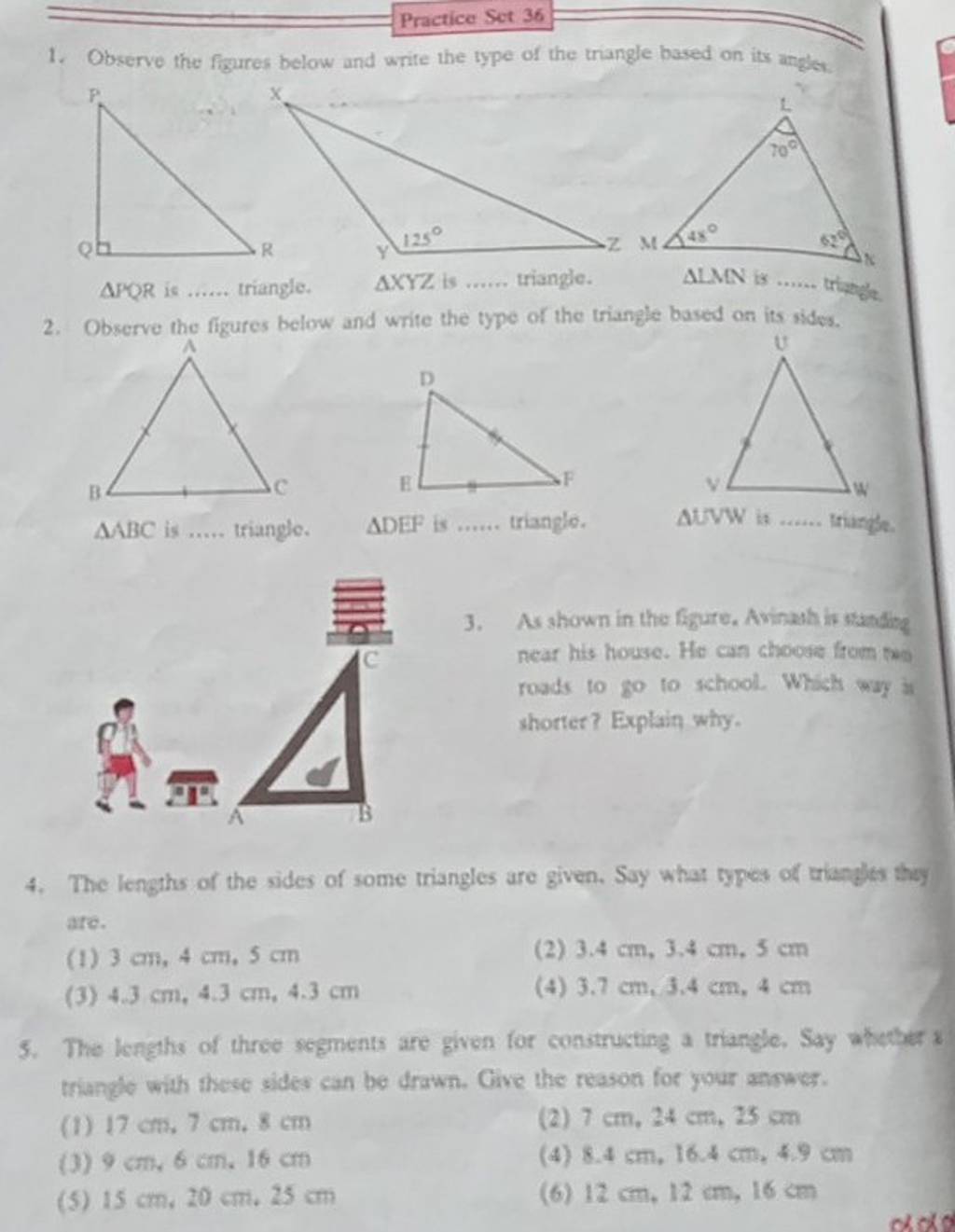 1. Observe the figures below and write the type of the triangle based on