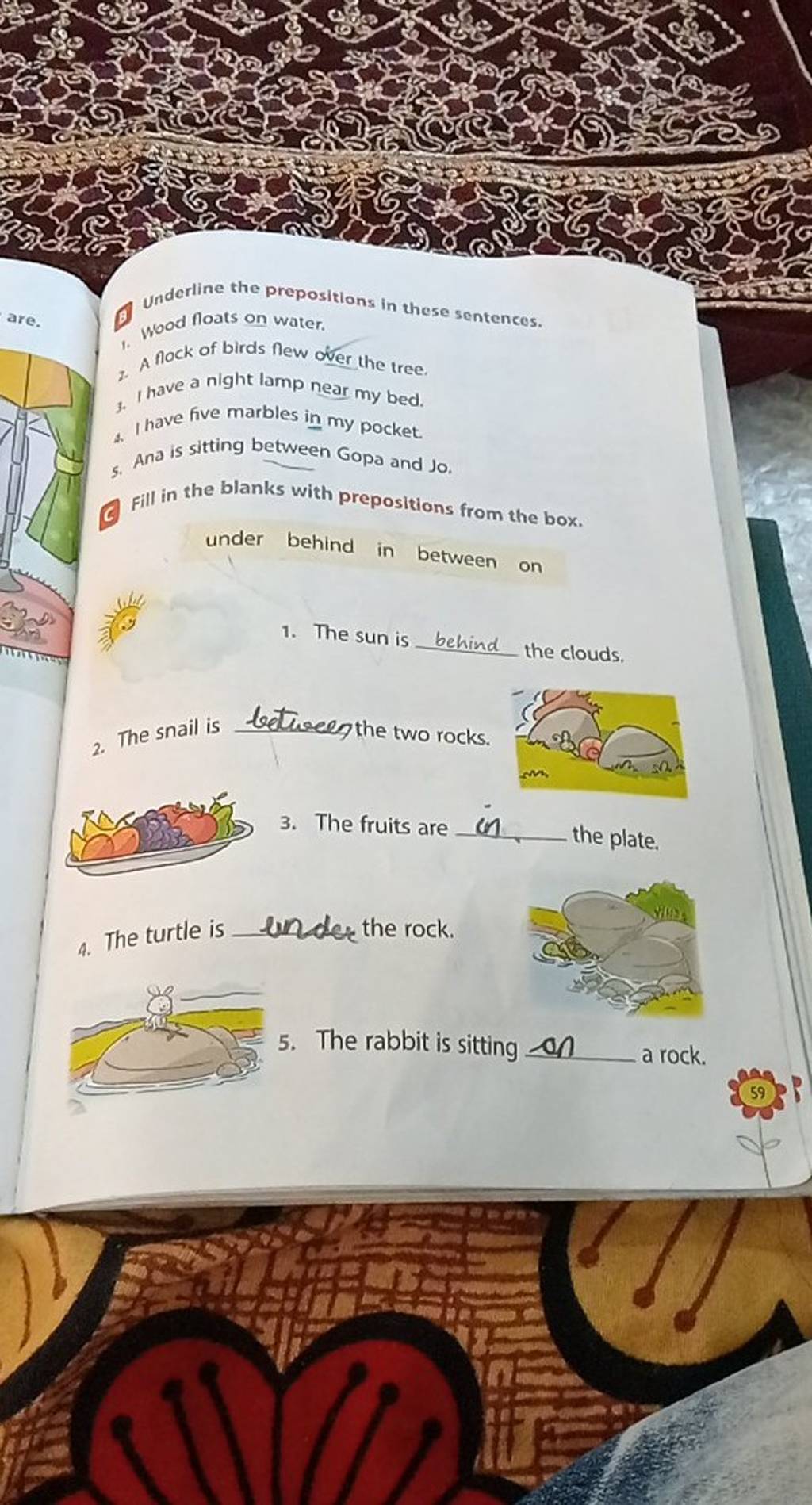 are. B Underline the prepositions in these sentences. Wood floats on wate.. are. B Underline the prepositions in these sentences. Wood floats on wate..