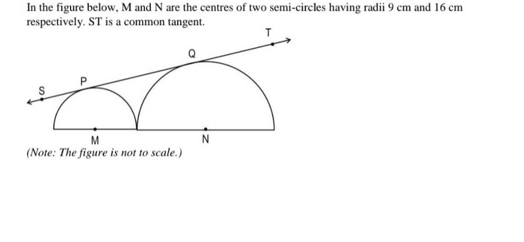In the figure below, M and N are the centres of two semi-circles having r..