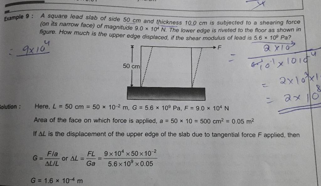 Example 9: A square lead slab of side 50 cm and thickness 10.0 cm is subj..