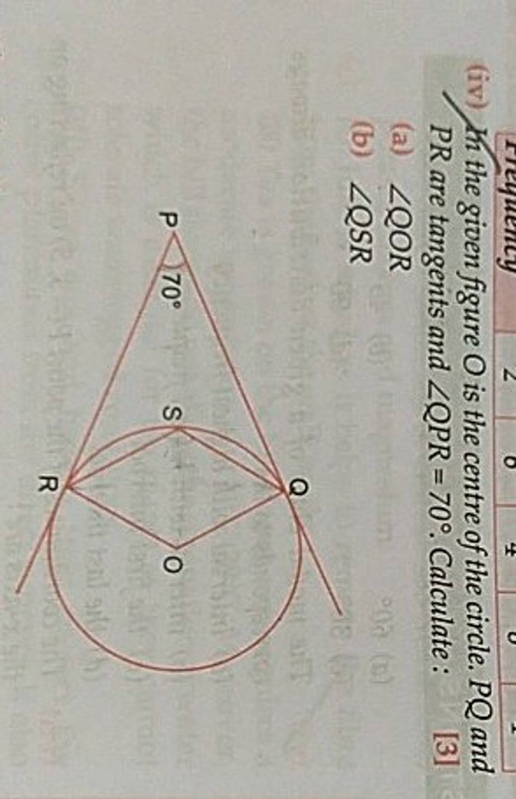 (iv) In the given figure O is the centre of the circle. PQ and PR are tan..