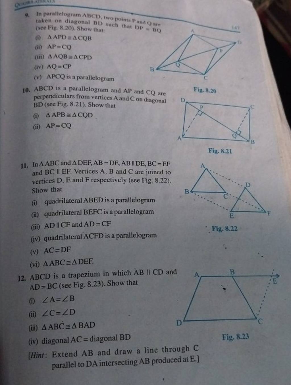 9. In parallelogram ABCD, two points P and Q are taken on diagonal BD suc..