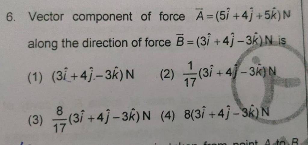Vector component of force A=(5i^+4j^ +5k^)N along the direction of force