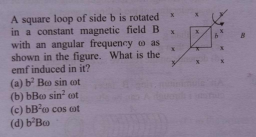 A square loop of side b is rotated in a constant magnetic field B with an..