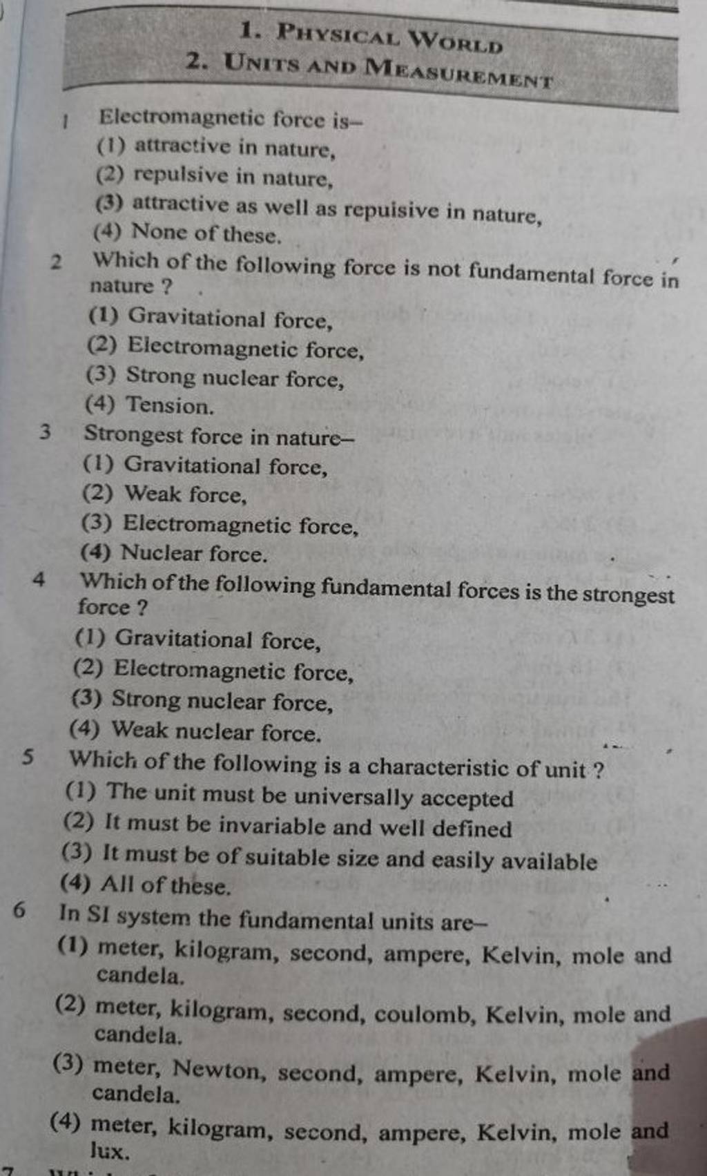 6 In SI system the fundamental units are- | Filo