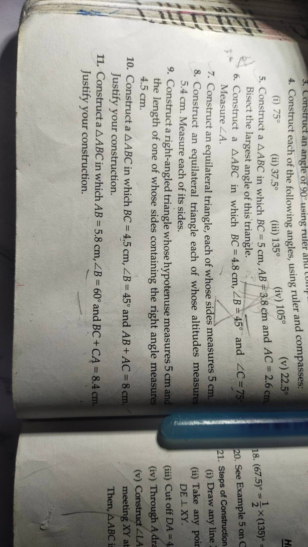 4. Construct each of the following angles, using ruler and compasses: (i)..