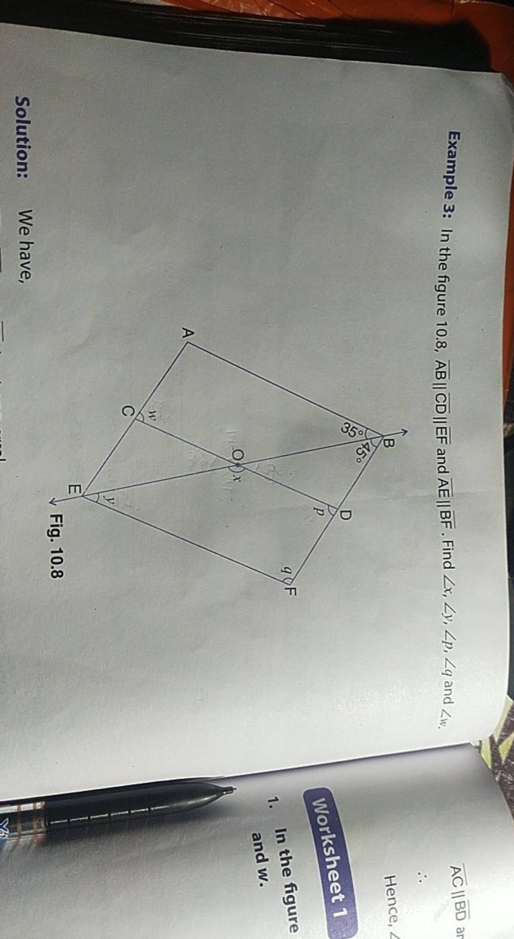 Example 3 In The Figure 10 8 Ab∥cd∥ef And Ae∥bf Find ∠x ∠y ∠p ∠q And ∠