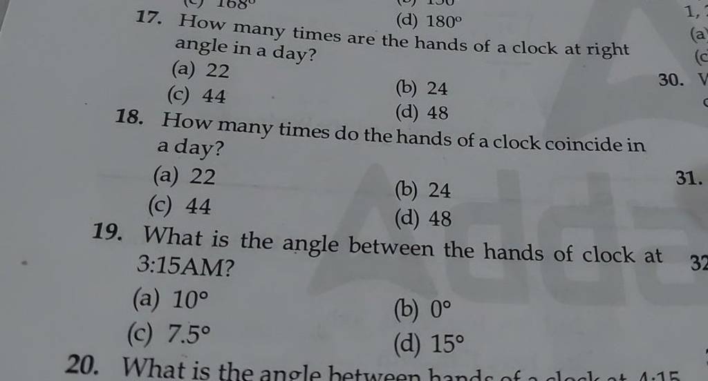 What is the angle between the hands of clock at 3:15AM? | Filo