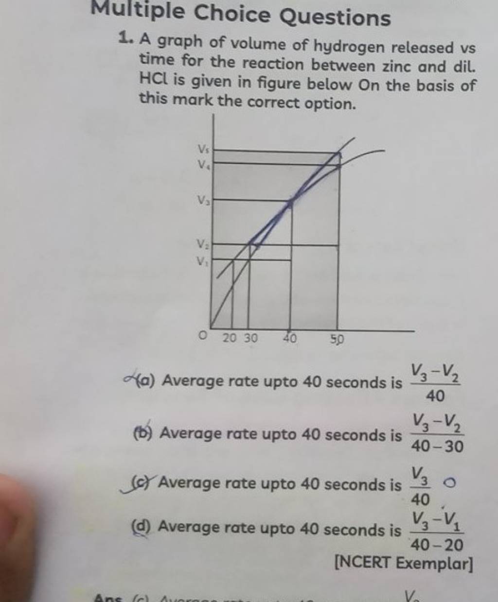Multiple Choice Questions 1. A graph of volume of hydrogen released vs ti..