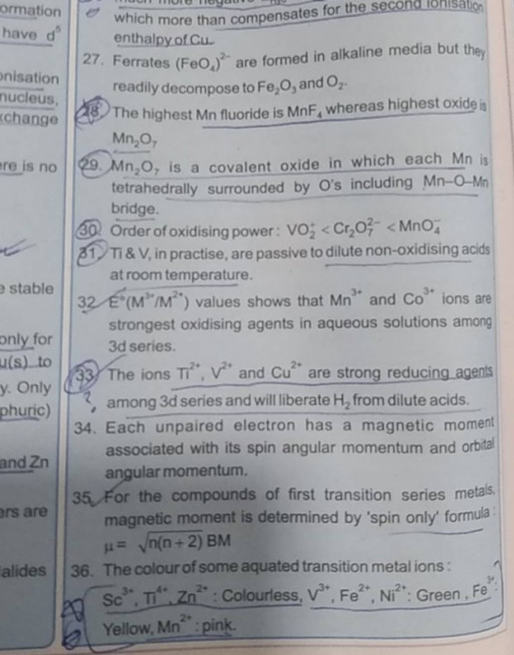 enthalpy of Cu 27. Ferrates (FeO4 )2− are formed in alkaline media but th..