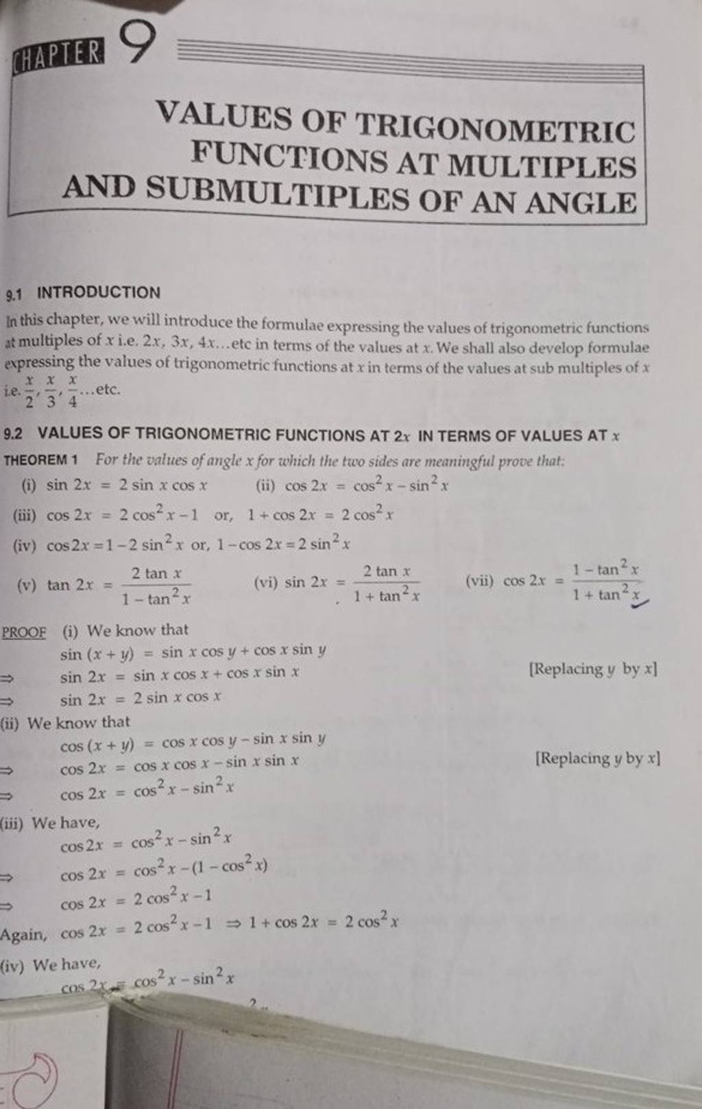 VALUES OF TRIGONOMETRIC FUNCTIONS AT MULTIPLES AND SUBMULTIPLES OF AN ANG..