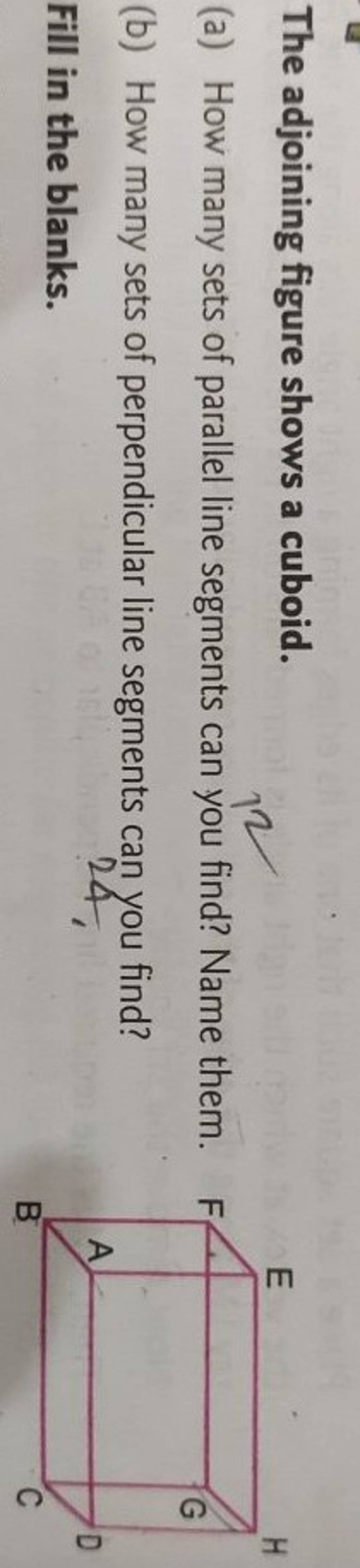 The adjoining figure shows a cuboid. (a) How many sets of parallel line s..