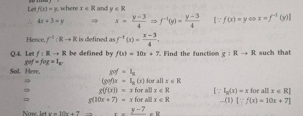 Let f(x)=y, where x∈R and y∈R \[ \therefore 4 x+3=y \quad \Rightarrow \qu..