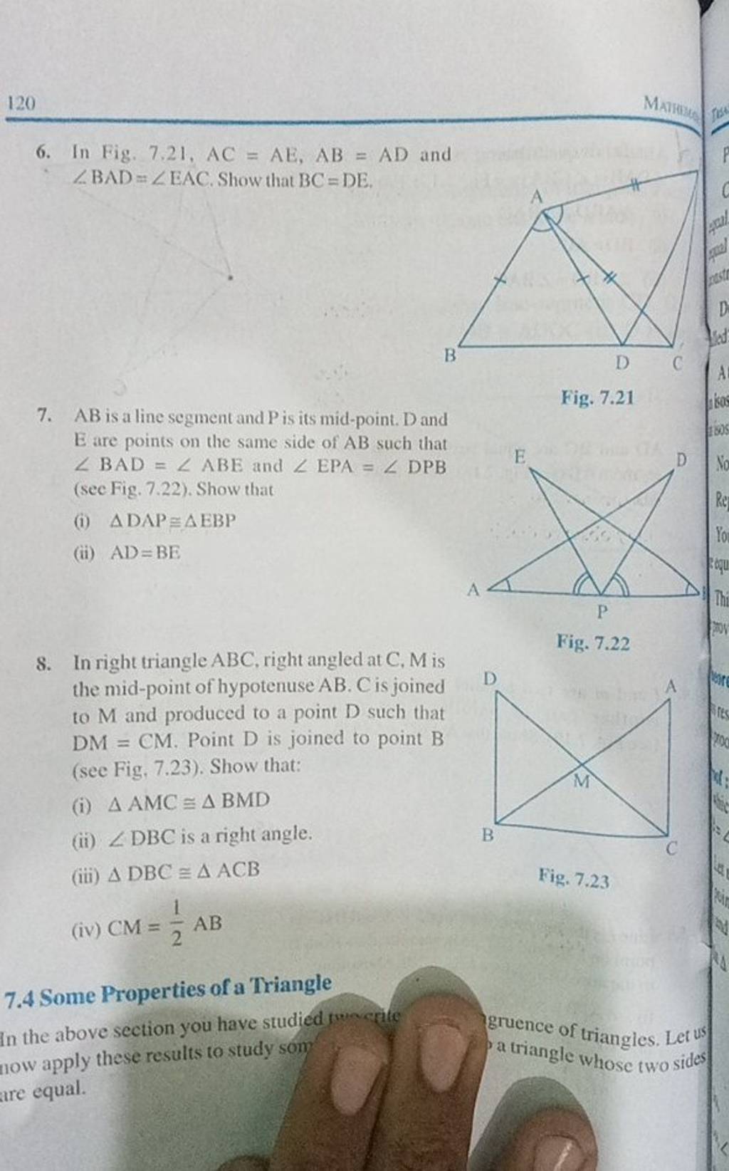 6 In Fig 7 21 Ac Ae Ab Ad And ∠bad ∠eac Show That Bc De 7 Ab Is A L