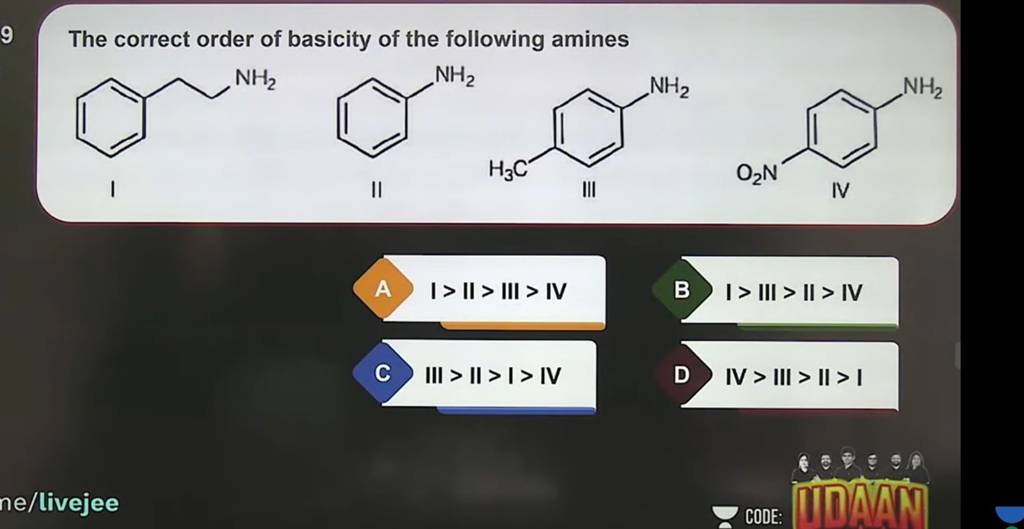 The correct order of basicity of the following amines I II A I > II > III..