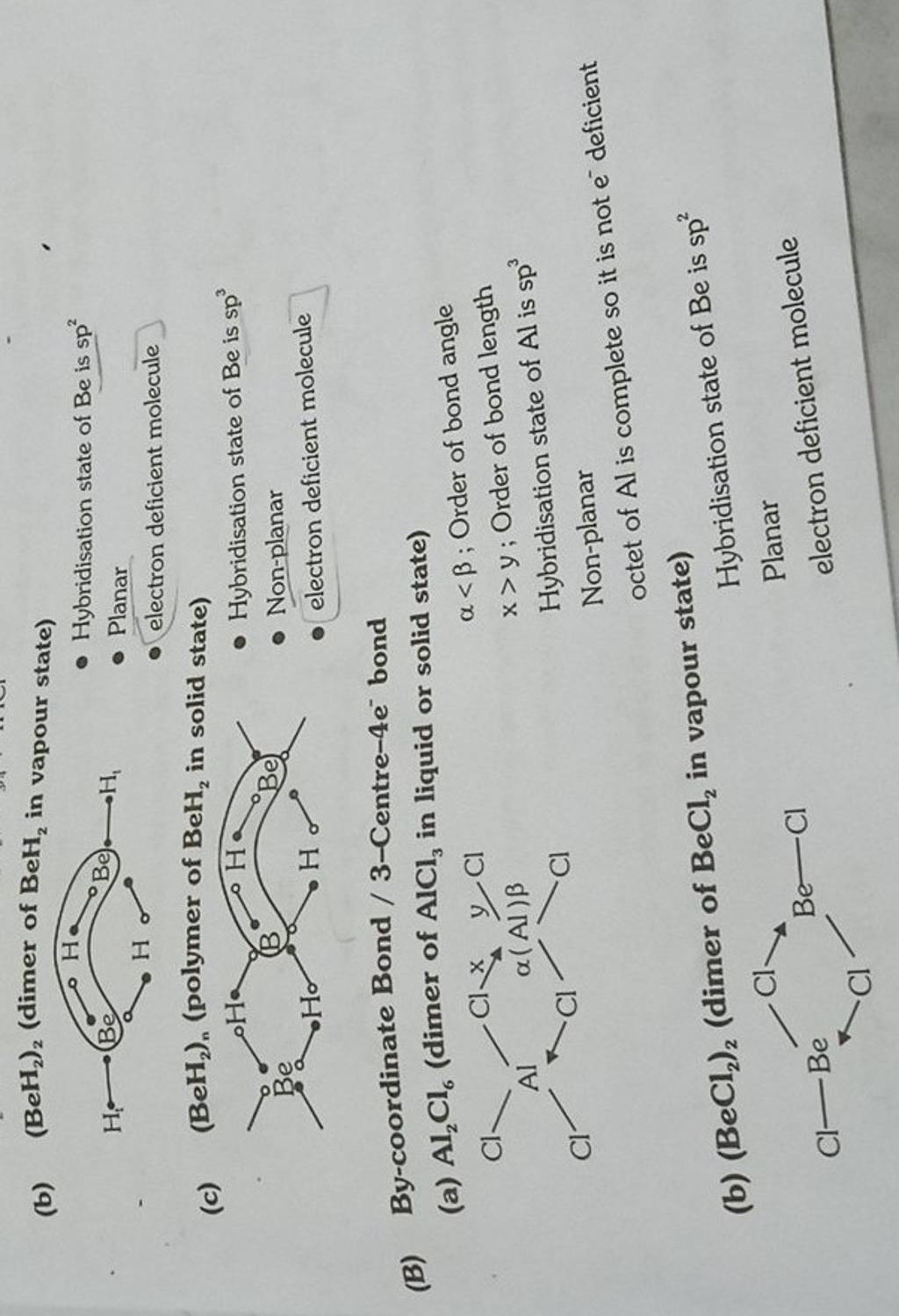 (b) (BeH2 )2 (dimer of BeH2 in vapour state) - Hybridisation state of B..