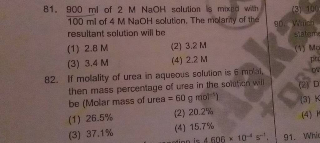 If molality of urea in aqueous solution is 6 molal, then mass percentage