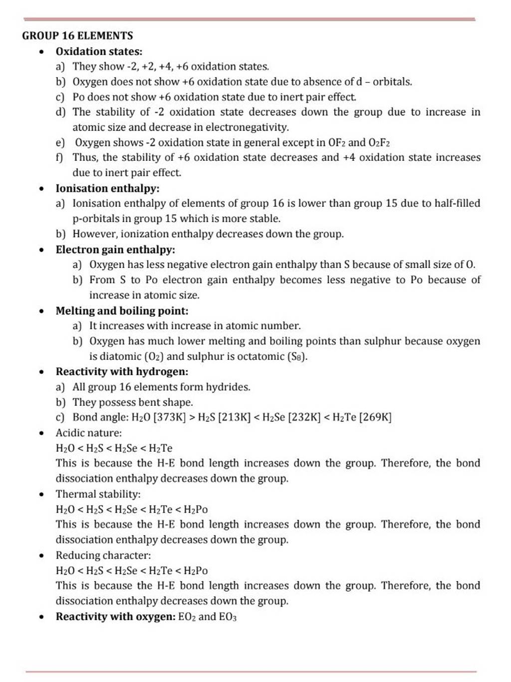 GROUP 16 ELEMENTS - Oxidation states: | Filo